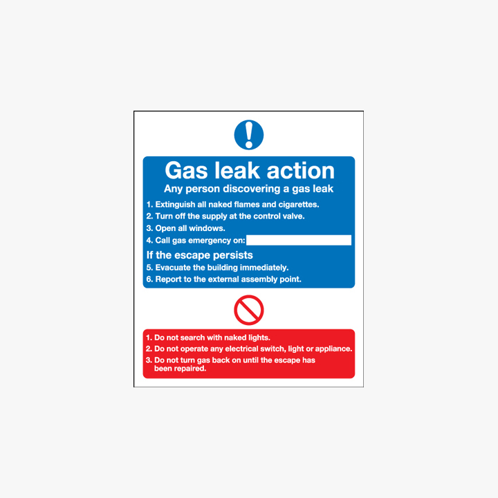 300x250mm Plastic Gas Leak Action Do Not Signs - Safety Sign UK