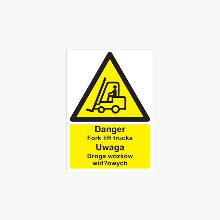 A4 Danger Fork Lift Trucks (Polish) Self Adhesive Signs - Safety Sign UK