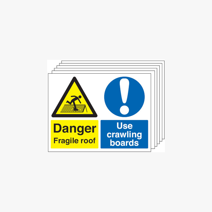 450x600mm Danger Fragile Roof Use Crawling Multipack 6 Self Adhesive ...