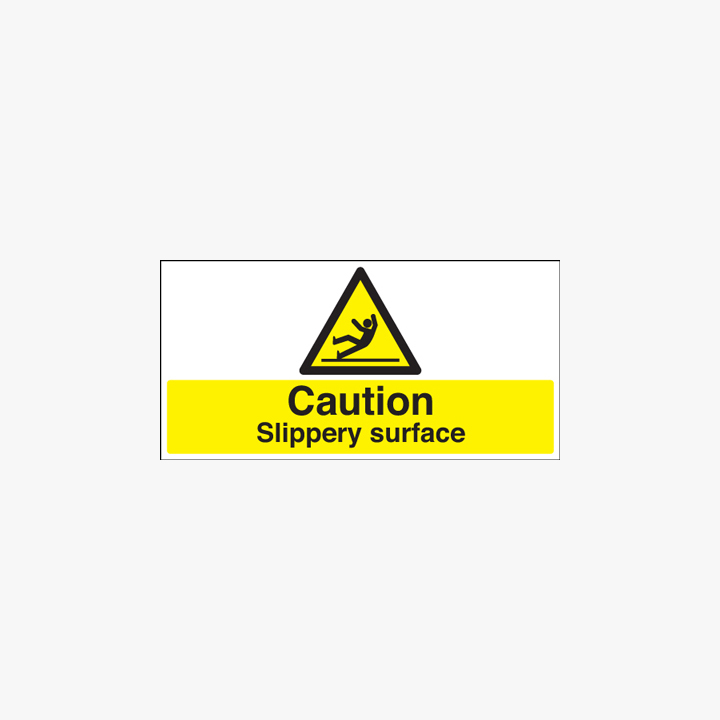 50x100mm Caution Slippery Surface Plastic Signs - Safety Sign UK