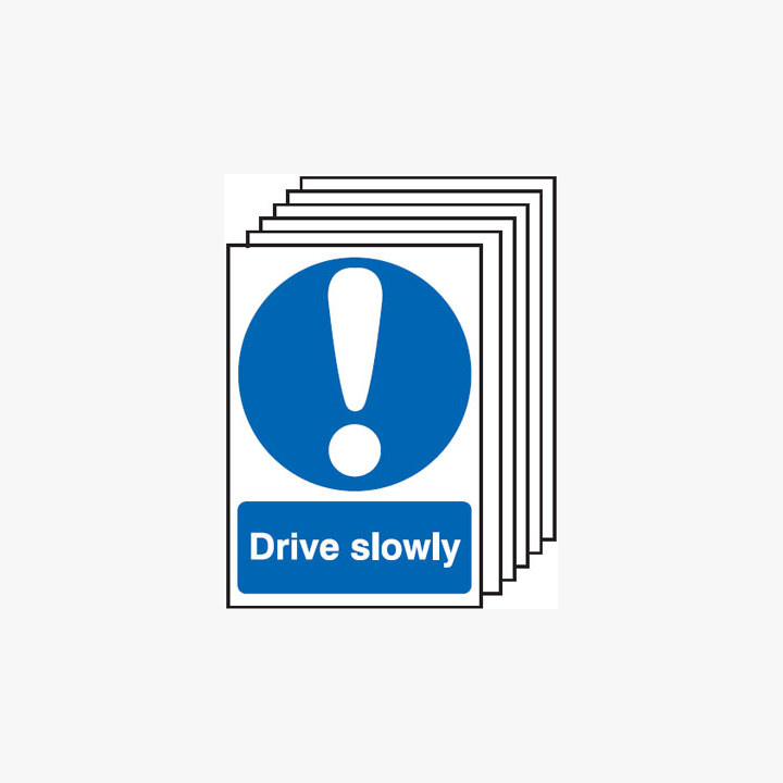 A5 Drive Slowly Multipack 6 Self Adhesive Signs - Safety Sign UK