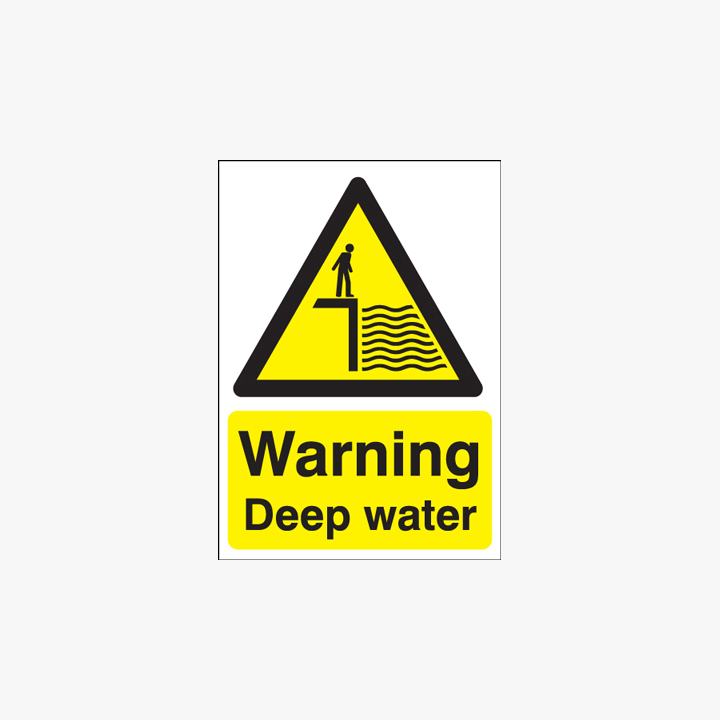 A3 Warning Deep Water Plastic Signs - Safety Sign UK