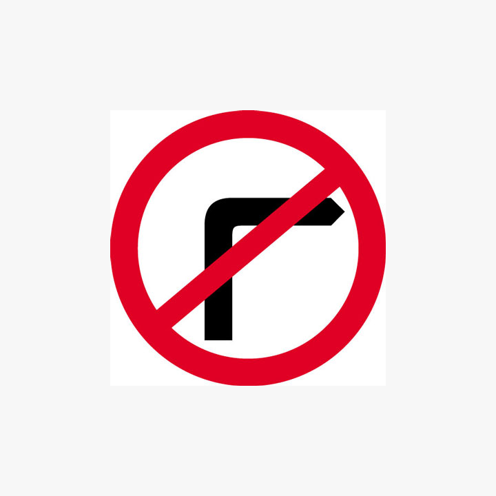 Aluminium 600mm No Right Turn Class 1 Reflective Post Fitting Signs ...