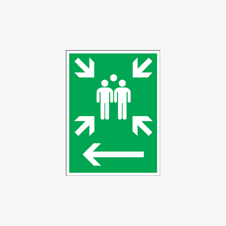 Arrow Left Large Assembly Point Signs Plastic 300x400mm - Safety Sign UK
