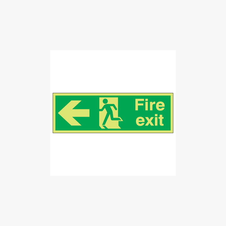 Fire Exit Running Man Left Signs Night Glow (Photoluminescent) - Safety ...
