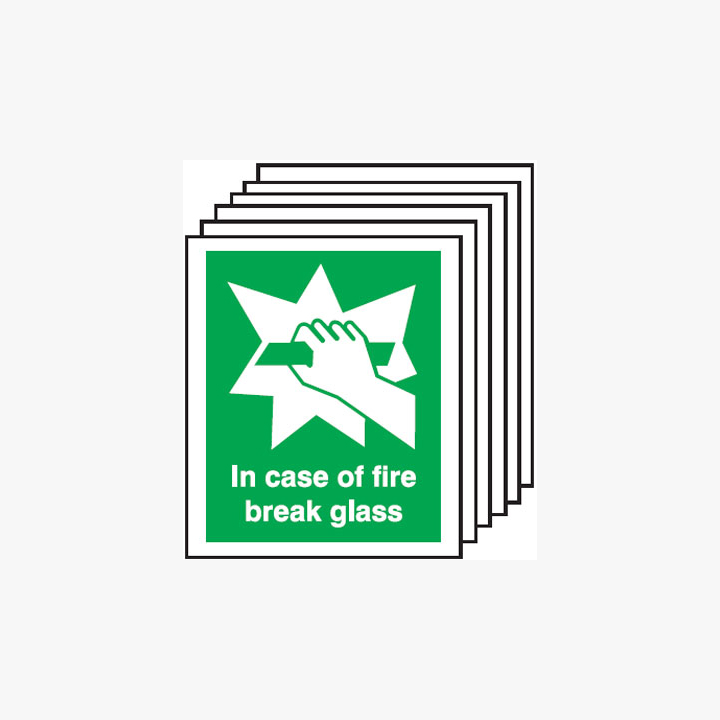 In Case Of Fire Break Glass Multipack 6 Self Adhesive 150x125mm Signs ...