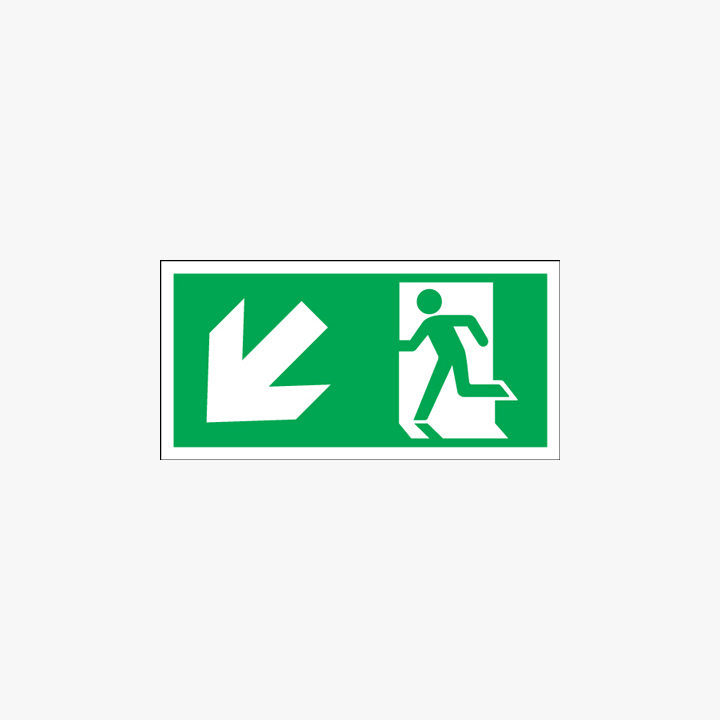 Running Man Arrow Left Down Self Adhesive 300x150mm Signs - Safety Sign UK