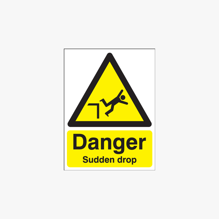 Self Adhesive 400x300mm Danger Sudden Drop Signs - Safety Sign UK